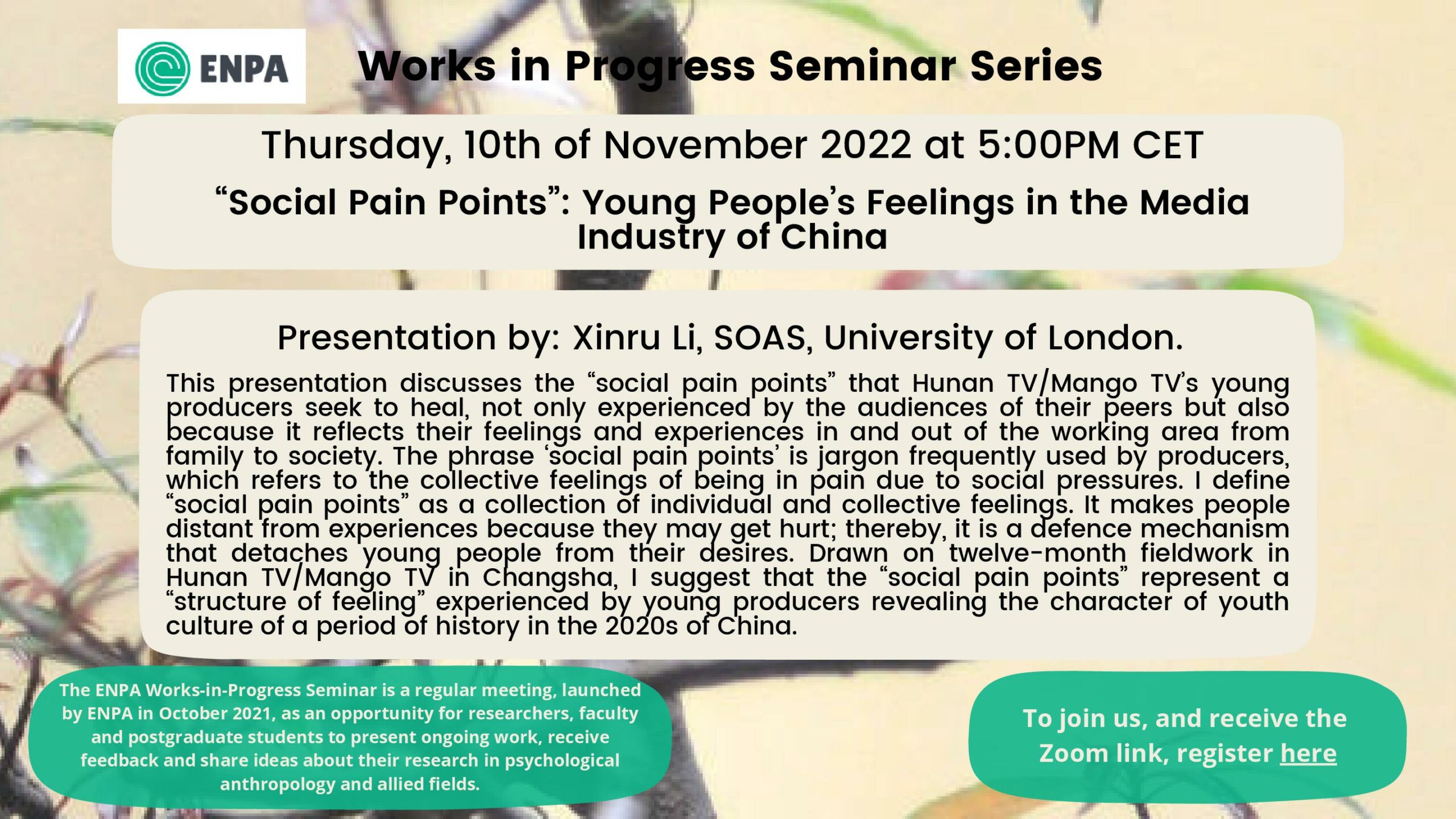ENPA Works-in-Progress Seminar (WiPS) – ‘Social Pain Points’: Young ...